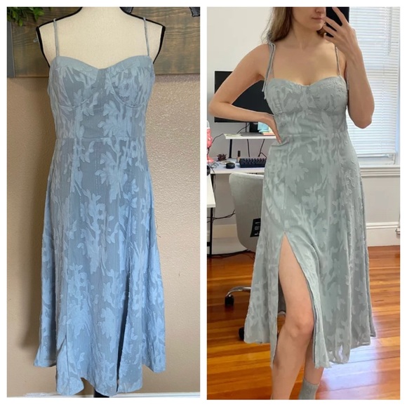 Lulus | Dresses | Nwot Lulus Loveliest Looks Dusty Blue Floral Jacquard ...